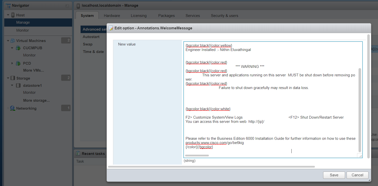 Welcome message for the Direct Console User Interface (DCUI)-BE6K/7K ...